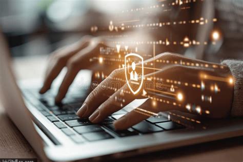 Virtual Cybersecurity Woman Typing On Laptop Keyboard With Security