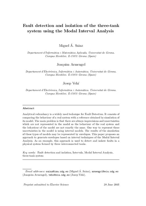 Pdf Fault Detection And Isolation Of The Three Tank System Using The