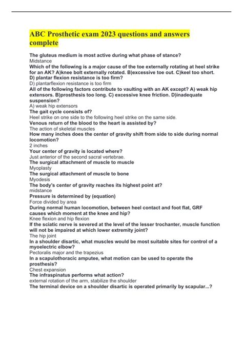 Abc Prosthetic Exam 2023 Questions And Answers Complete Abc Prosthetic Stuvia Us