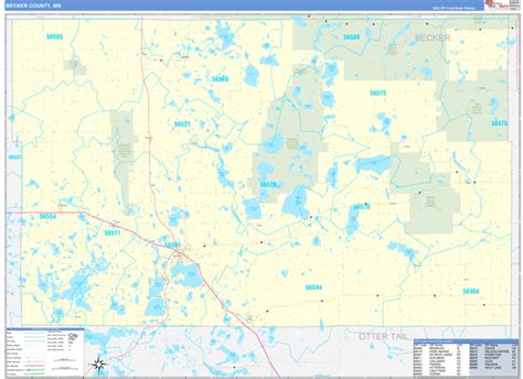 Becker County Mn Zip Code Wall Map Basic Style By Marketmaps Mapsales