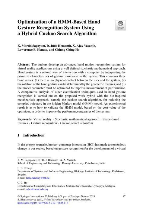 Pdf Optimization Of A Hmm Based Hand Gesture Recognition System Using