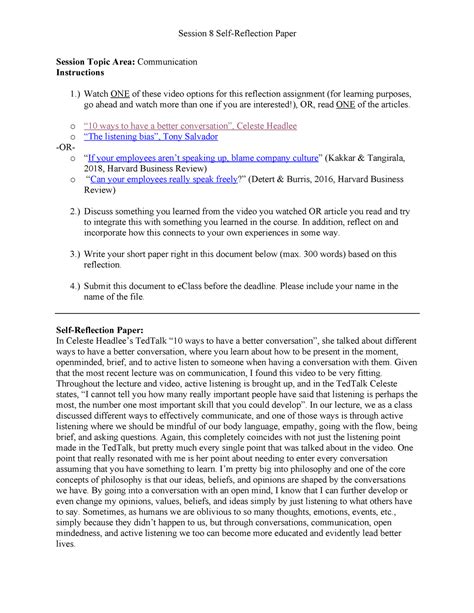 Session 8 Self Reflection Paper Session 8 Self Reflection Paper