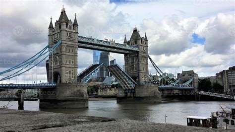 A View Of Tower Bridge In London With Drawbridge Opening 8730261 Stock