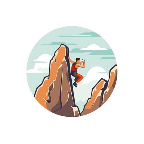 Alpinista Escalando En La Cima De Una Montaña Ilustración Vectorial
