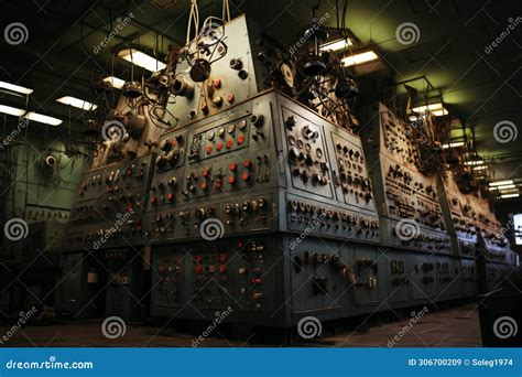 Command Post Of A Retro Analog Control Center For An Industrial Enterprise Or A Nuclear Power