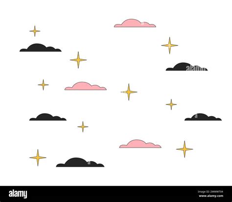 Sparkling Stars In Night Sky Clouds 2d Linear Cartoon Object Starry Night Stock Vector Image