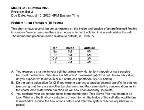 MCDB Summer Problem Set Due Date August Chegg Com