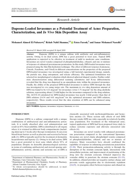 Dapsone Loaded Ivasomes Pdf Differential Scanning Calorimetry Transmission Electron Microscopy