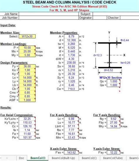 AISC Steel Section Properties Spreadsheet CivilWeb OFF