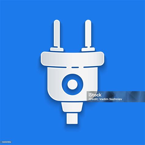 파란색 배경에 격리 된 종이 잘라 전기 플러그 아이콘 연결 및 전기의 분리의 개념 종이 아트 스타일입니다 벡터 일러스트레이션 3차원 형태에 대한 스톡 벡터 아트 및 기타