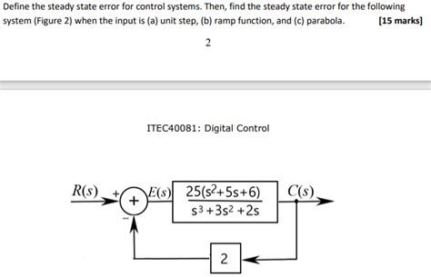 Solved Define The Steady State Error For Control Systems Chegg