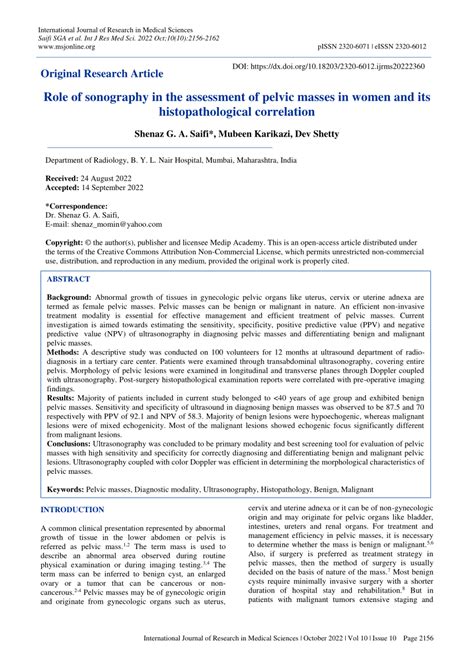 Pdf Role Of Sonography In The Assessment Of Pelvic Masses In Women