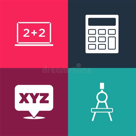 Set Pop Art Drawing Compass Xyz Coordinate System Calculator And Chalkboard Icon Vector Stock