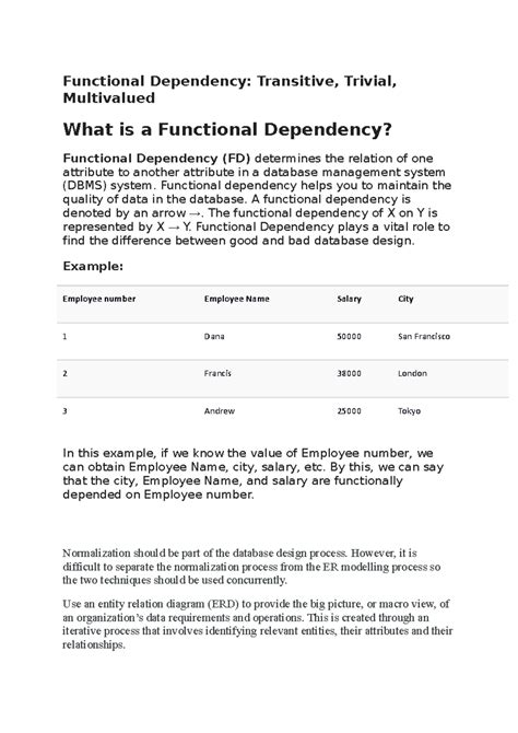 Dbms Unit 3 Notes Functional Dependency Transitive Trivial