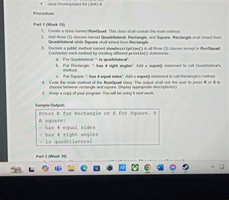 Procedure Part 1 Week 15 1 Create A Class Named Runquad This Class