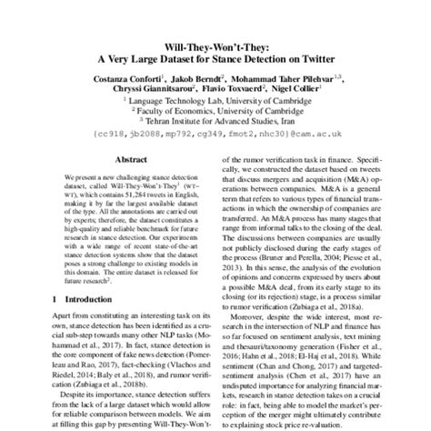 Will They Wont They A Very Large Dataset For Stance Detection On Twitter Acl Anthology