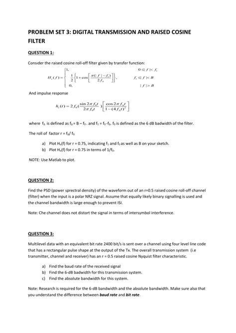 Problem Set Digital Transmission And Raised Cosine Filter
