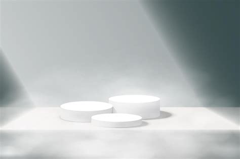 디스플레이 받침대 디자인 플랫폼 빈 제품 화이트 룸 및 측면 조명 3d 렌더링 프리미엄 벡터