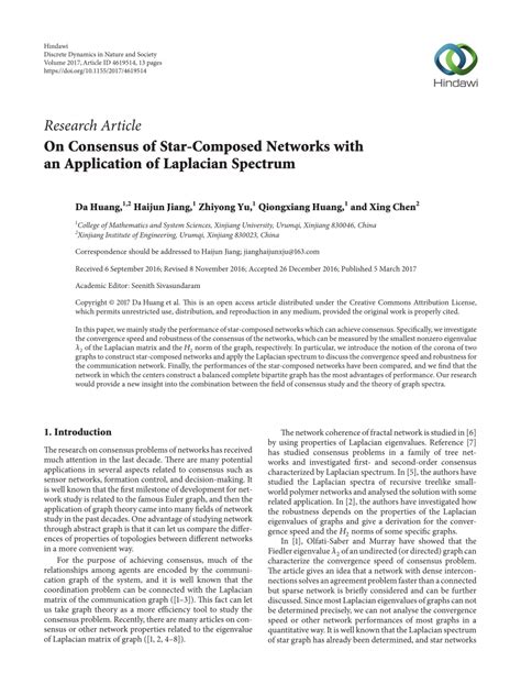 Pdf On Consensus Of Star Composed Networks With An Application Of Laplacian Spectrum