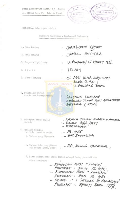 Biografi Sastrawan Indonesia Jamaluddin Latief Jaklitera