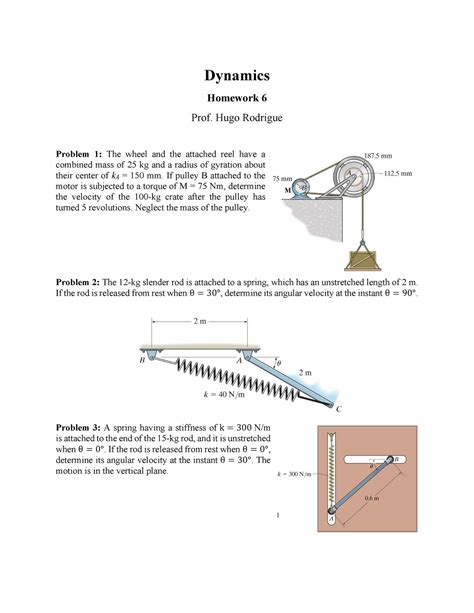 Dynamics Homework 6 공수1 2021 기출 최문택 교수님 And 동역학 과제6 휴고로드리고 교수님 Dynamics Homework 6 Prof