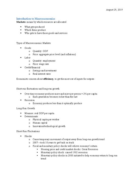 Lesson 1 Introduction To Macroeconomics August 29 2019 Introduction