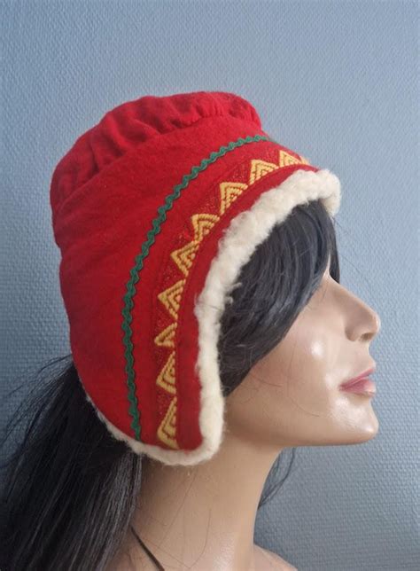 Vintage Traditional Sami Lapland Folk Costume Hat Bonnet 50s 60s Small
