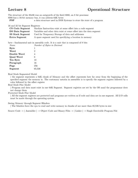 Lec8notes Lecture Notes 8 Lecture 8 Operational Structure The