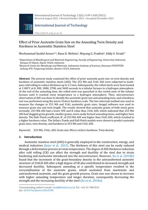 Pdf Effect Of Prior Austenite Grain Size On The Annealing Twin