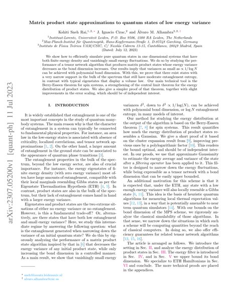 Pdf Matrix Product State Approximations To Quantum States Of Low Energy Variance