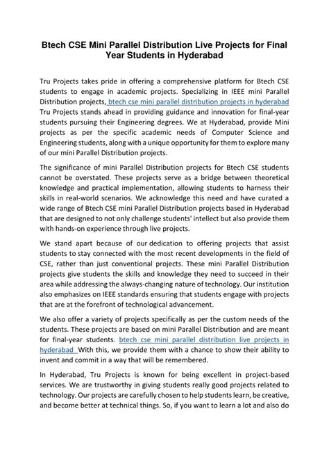Ppt Btech Cse Mini Parallel Distribution Live Projects For Final Year