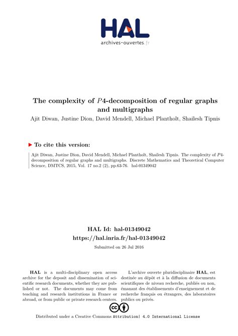 Pdf The Complexity Of P 4 Decomposition Of Regular Graphs And Multigraphs