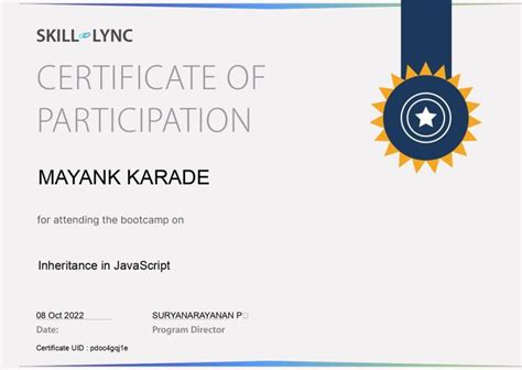 Mayank Karade On Linkedin Bootcamp Certificate Inheritance In Javascript