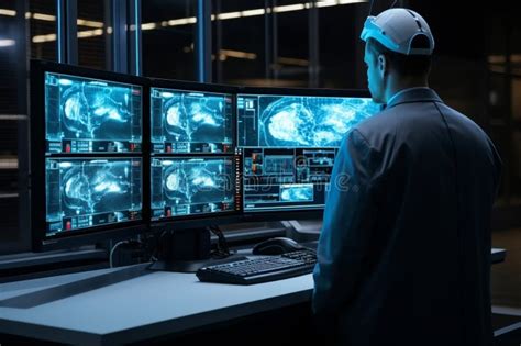 Medical Scientist Analyzing Ct Brain Scan Images In Lab For