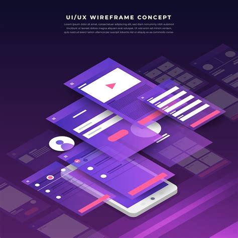 Ux Ui 순서도 S 모바일 애플리케이션 개념 아이소 메트릭 삽화 프리미엄 벡터