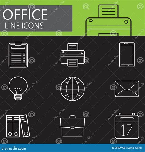 Office Line Icons Set Outline Vector Symbol Stock Vector Illustration Of Thin World 95499902