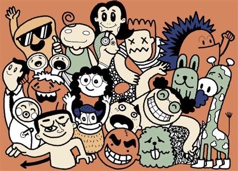 재미있는 낙서 사람들 손으로 그린 그림 프리미엄 벡터