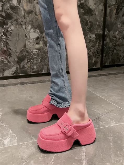 스퀘어토 플랫폼 벨트 버클 뮬 여성 패션 여름 오픈슈즈 8cm 하이힐 슬리퍼