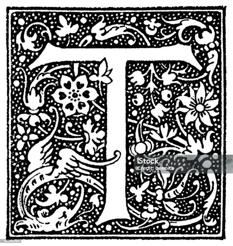 Historiated Initial Letter T Stock Illustration Download Image Now 19th Century 19th