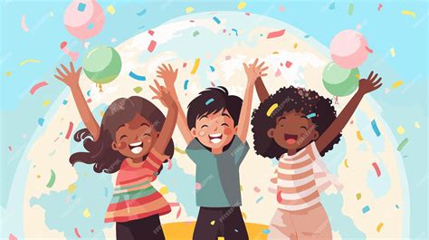 Una Ilustración De Dibujos Animados De Un Niño Y Una Niña Celebrando