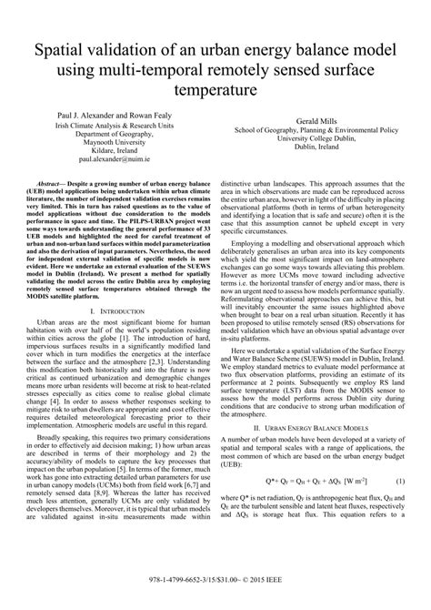 Pdf Spatial Validation Of An Urban Energy Balance Model Using Multi Temporal Remotely Sensed