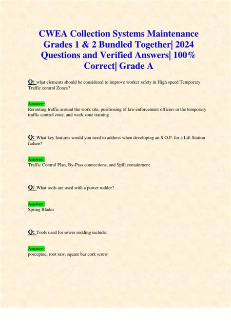 CWEA Collection Systems Maintenance Grades Bundled Together Questions And Verified