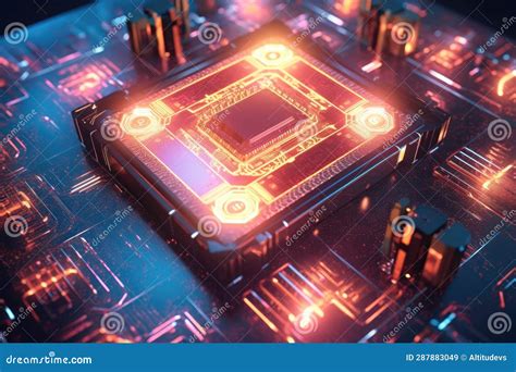 Close Up Of Quantum Chip Circuitry With Glowing Lights Stock Illustration Illustration Of