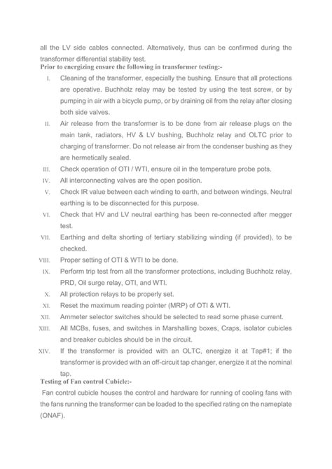 Power Transformer Testing And Commissioning Guidelines R Pdf Automotive