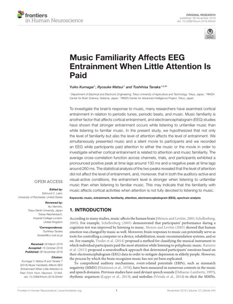 Pdf Music Familiarity Affects Eeg Entrainment When Little Attention Is Paid