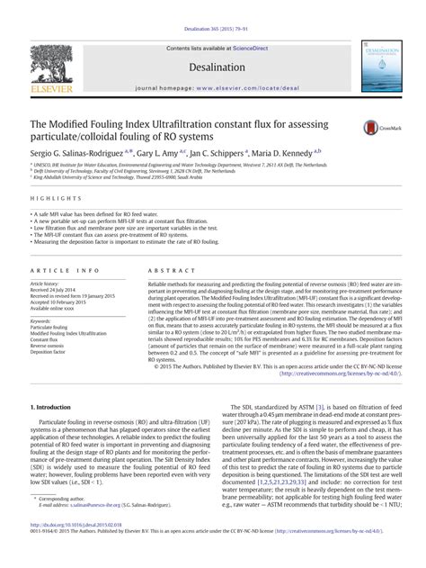 Pdf The Modified Fouling Index Ultrafiltration Constant Flux For Assessing Particulate