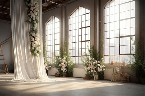 Premium Ai Image A Wedding Ceremony In A Warehouse With A Large