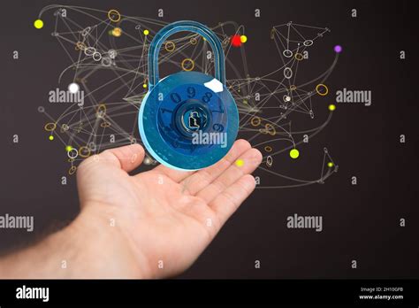 3d Rendering Of Digital Padlock With Binary Codes Floating On Hand