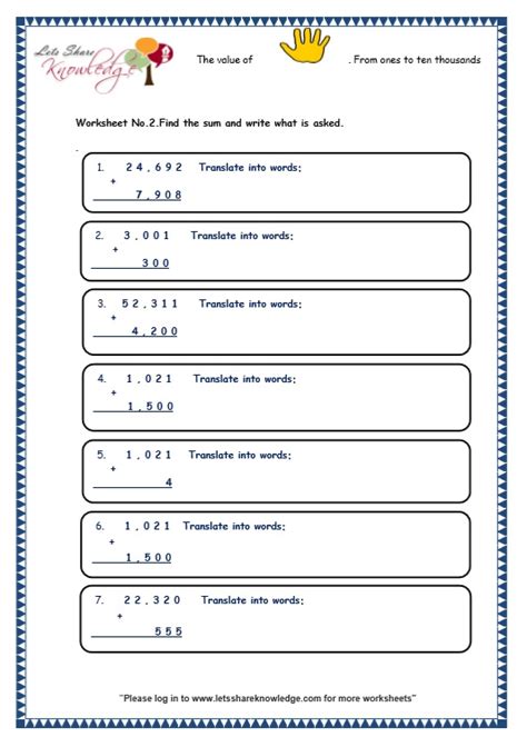 Grade 3 Maths Worksheets 5 Digit Numbers 2 5 Numeration Of 5 Digit Numbers Lets Share Knowledge