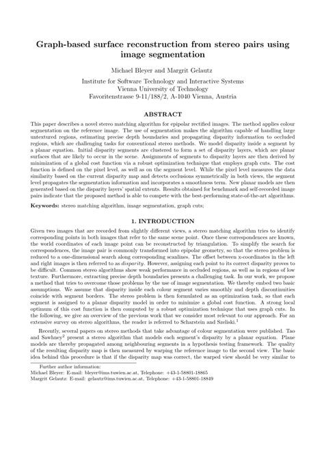 Pdf Graph Based Surface Reconstruction From Stereo Pairs Using Image Segmentation